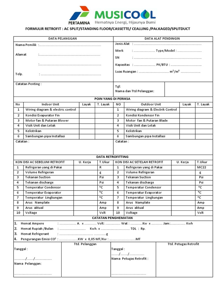 Formulir Retrofit AC: Data & Pemeriksaan | PDF