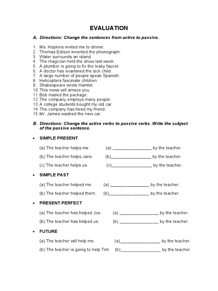 Evaluation Passive Voice | PDF | Grammatical Tense | Linguistic Morphology