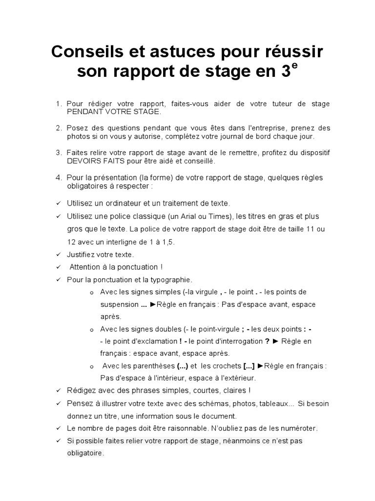 Comment Faire Son Rapport de Stage en 3e | Descargar gratis PDF ...