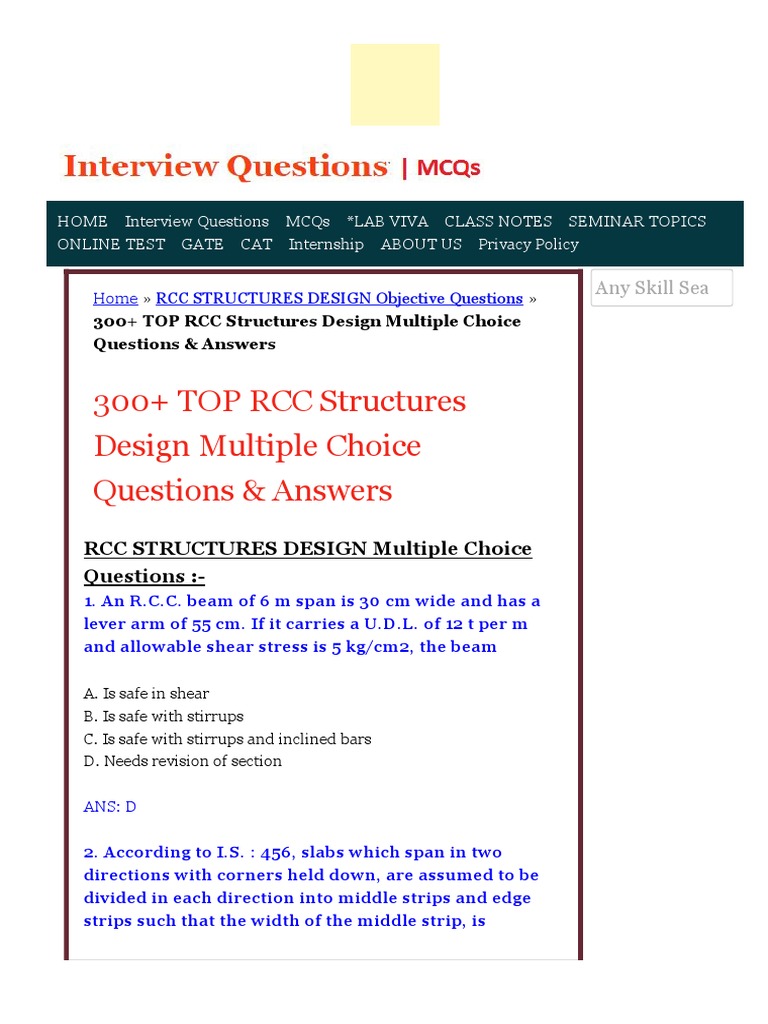 Engineeringinterviewquestions Com RCC Structures Design Multiple Choice ...