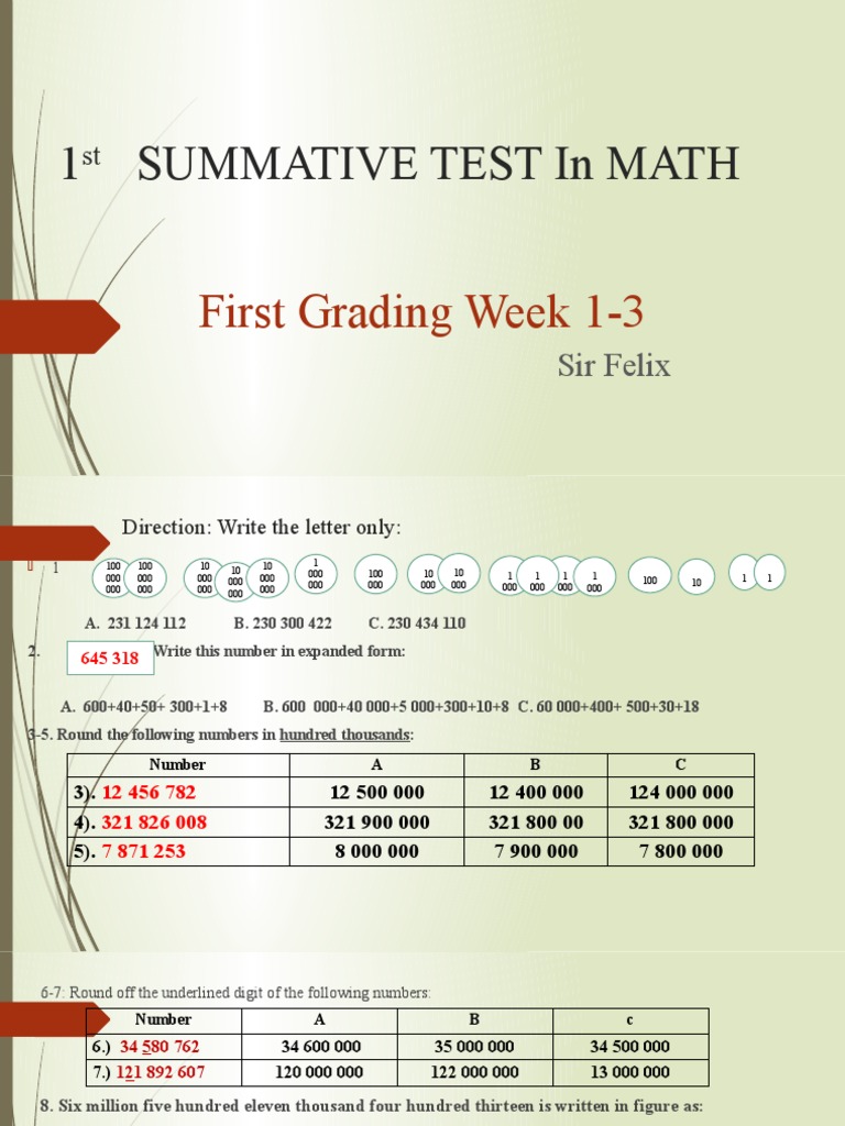 1st Summative Test in Math | PDF | Mathematics