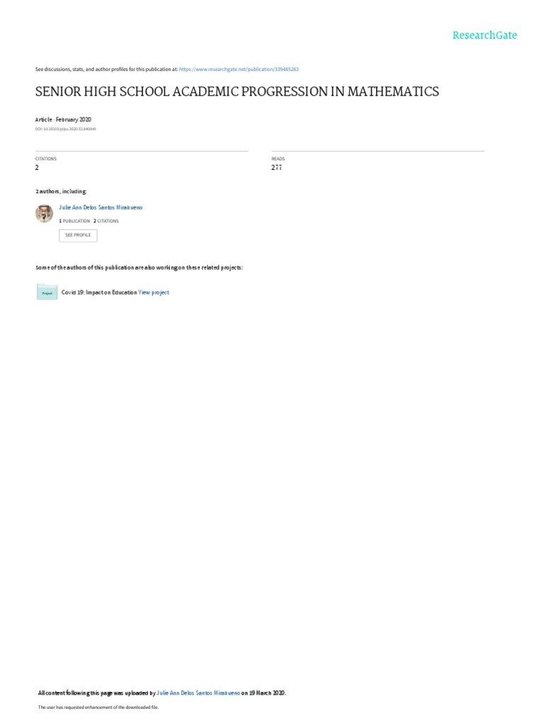 Senior High School Academic Progression in Mathematics | PDF ...