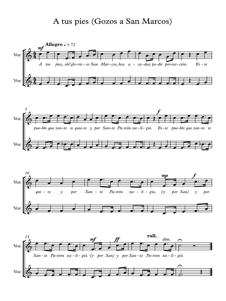 A Tus Pies (Gozos A San Marcos) - Partitura Completa | PDF