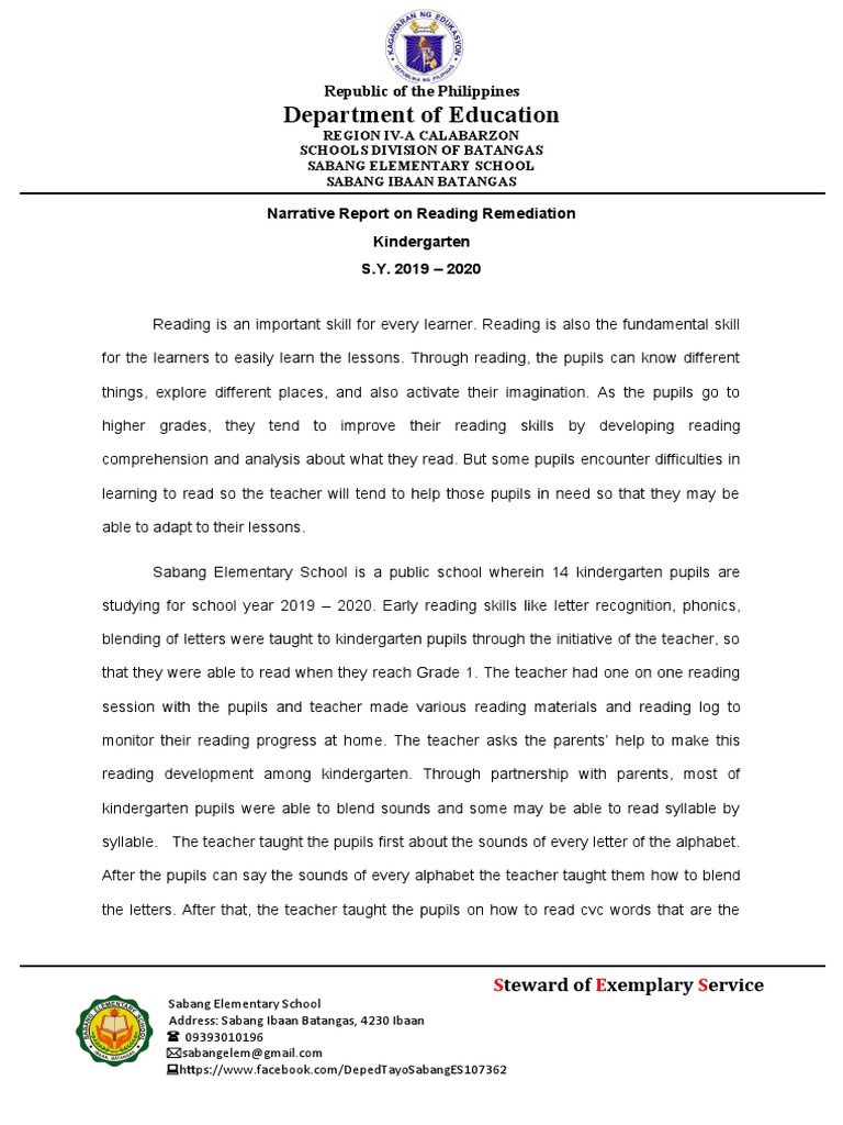Narrative Report On Remedial Reading