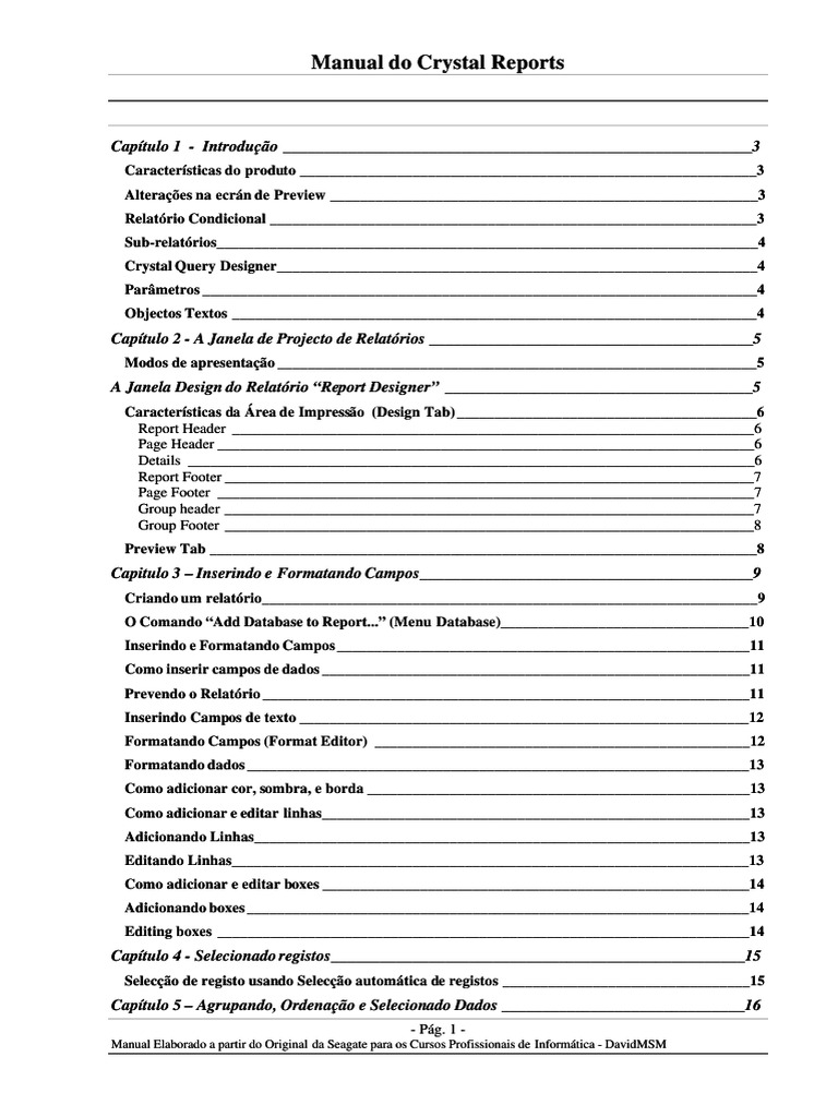 Manual Crystal Reports | PDF | Janela (informática) | Dados