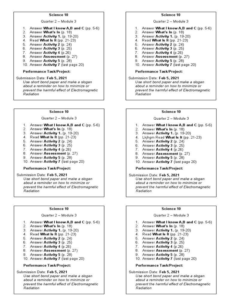 Grade 10 Week 3 PTask | PDF | Radiation | Forms Of Energy