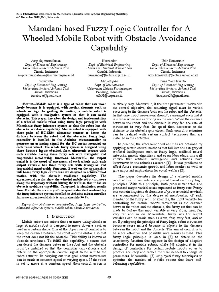 Mamdani Based Fuzzy Logic Controller For A Wheeled Mobile Robot With Obstacle Avoidance