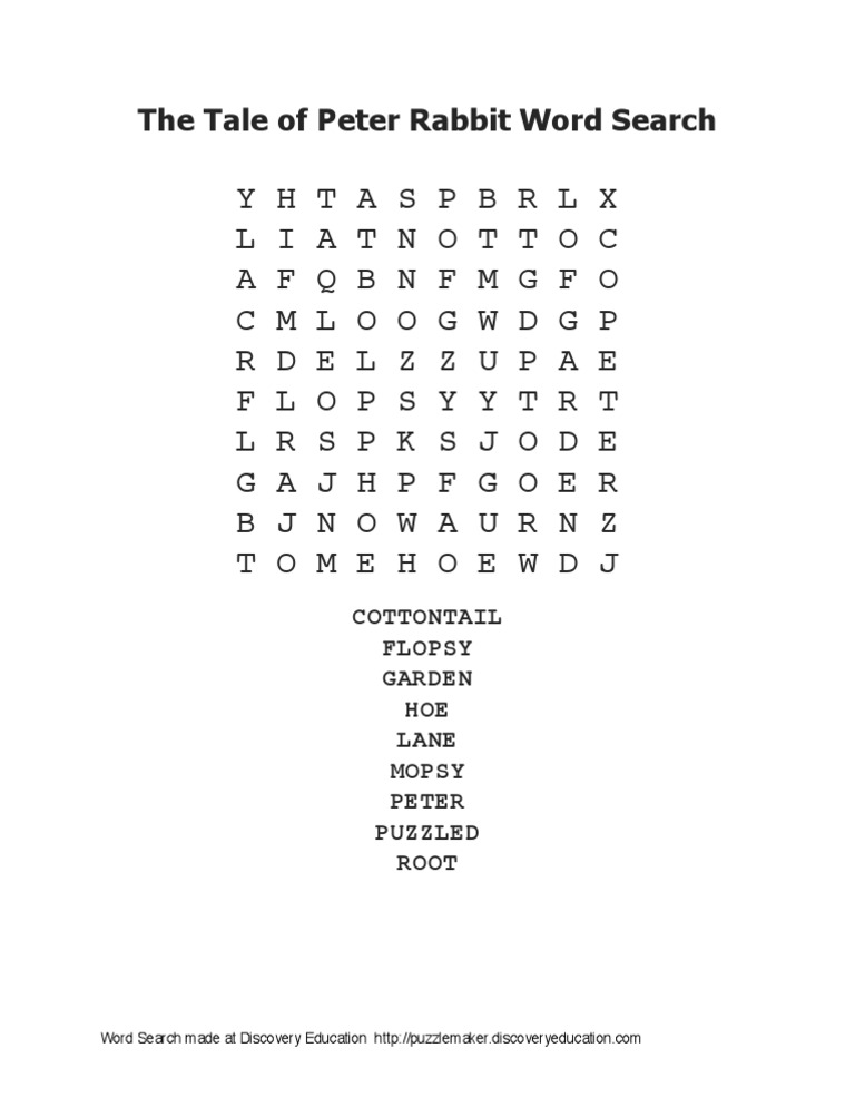 Peter Rabbit Word Search 2 | PDF | Peter Rabbit | Fictional Hares And ...
