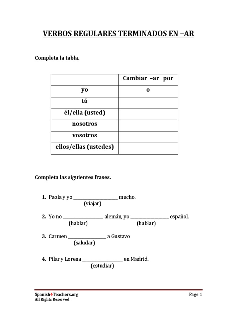 Verbos Regulares - AR | PDF | Artes del Lenguaje y Comunicación