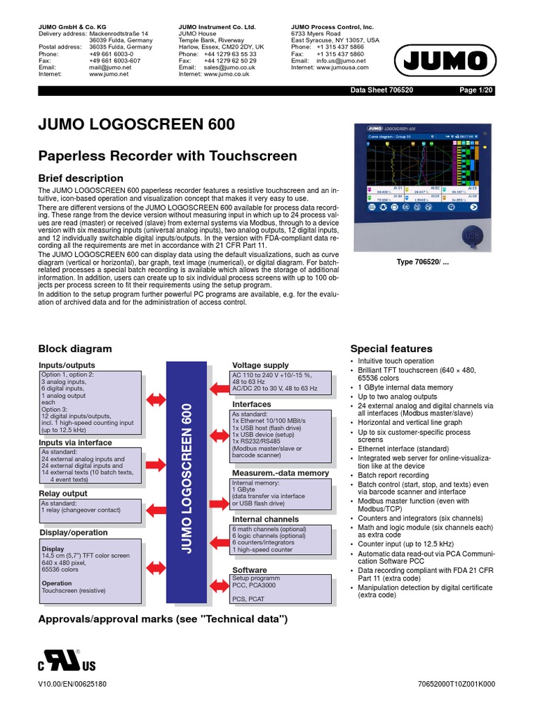JUMO LOGOSCREEN 600 Datasheet | PDF | Personal Computers | World Wide Web