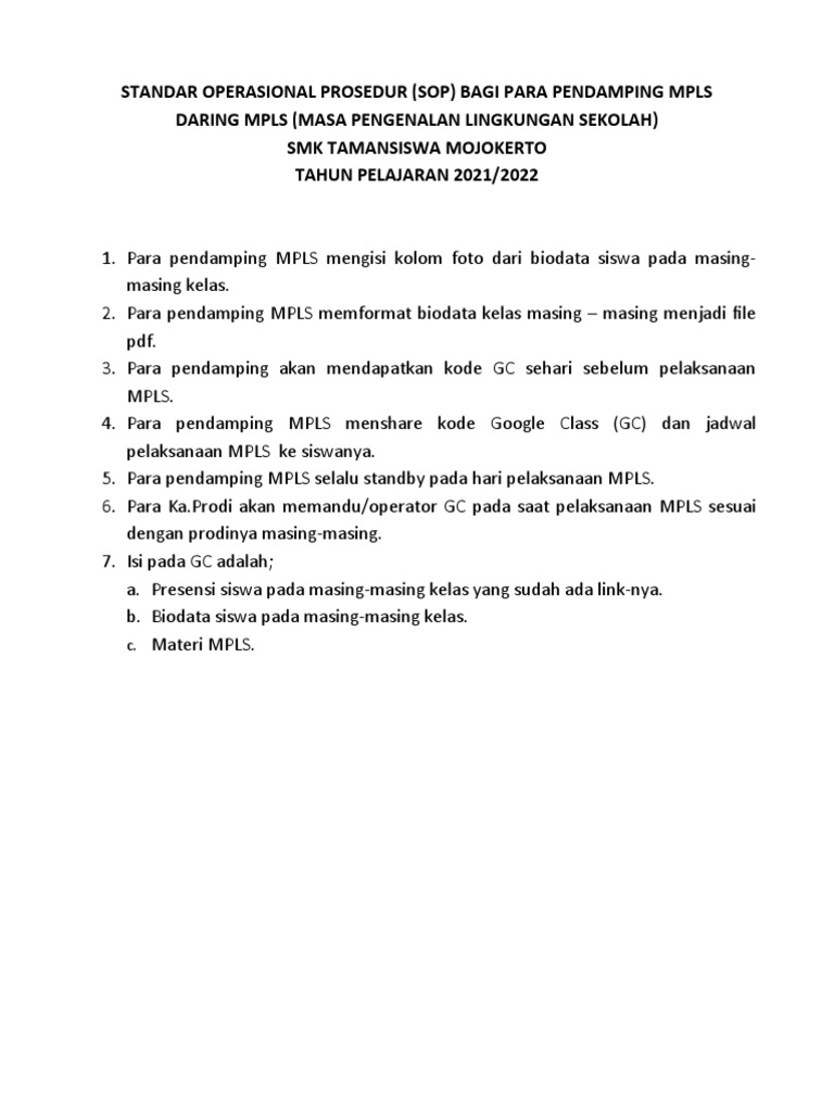 Sop Pendamping Mpls Daring | PDF