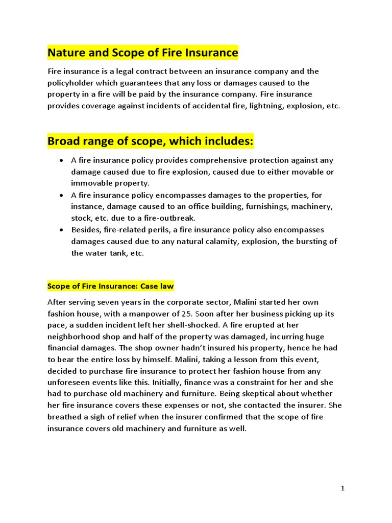 Nature and Scope of Fire Insurance | PDF | Insurance | Property Insurance