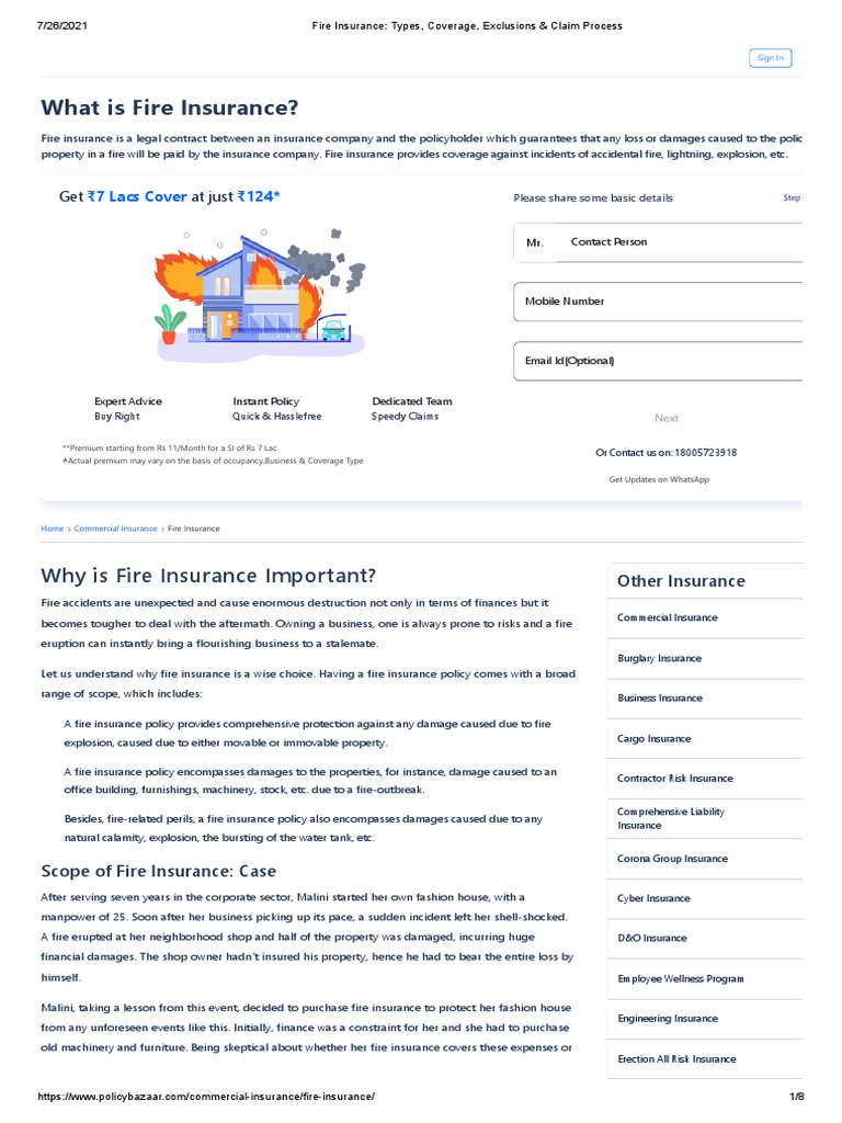 Fire Insurance - Types, Coverage, Exclusions & Claim Process | PDF ...