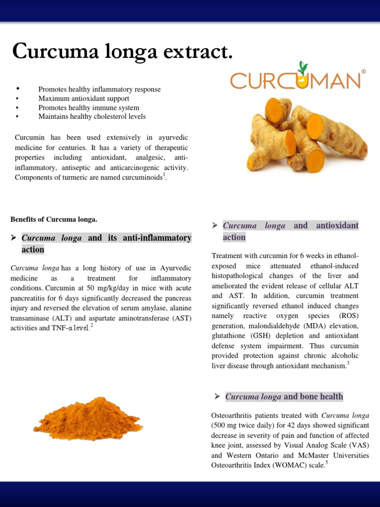 Curcuma Longa Extract.: Action | PDF | Turmeric | Medical Specialties