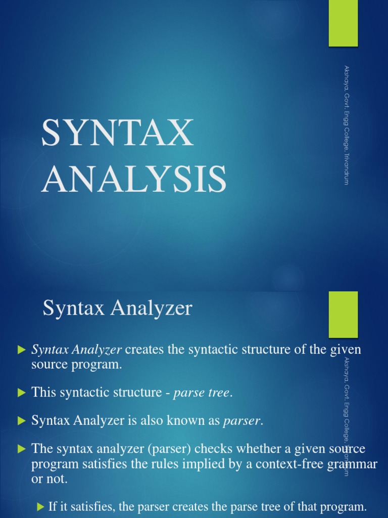 Syntax Analysis | PDF | Parsing | Grammar Syntax Analysis | PDF | Parsing | Grammar