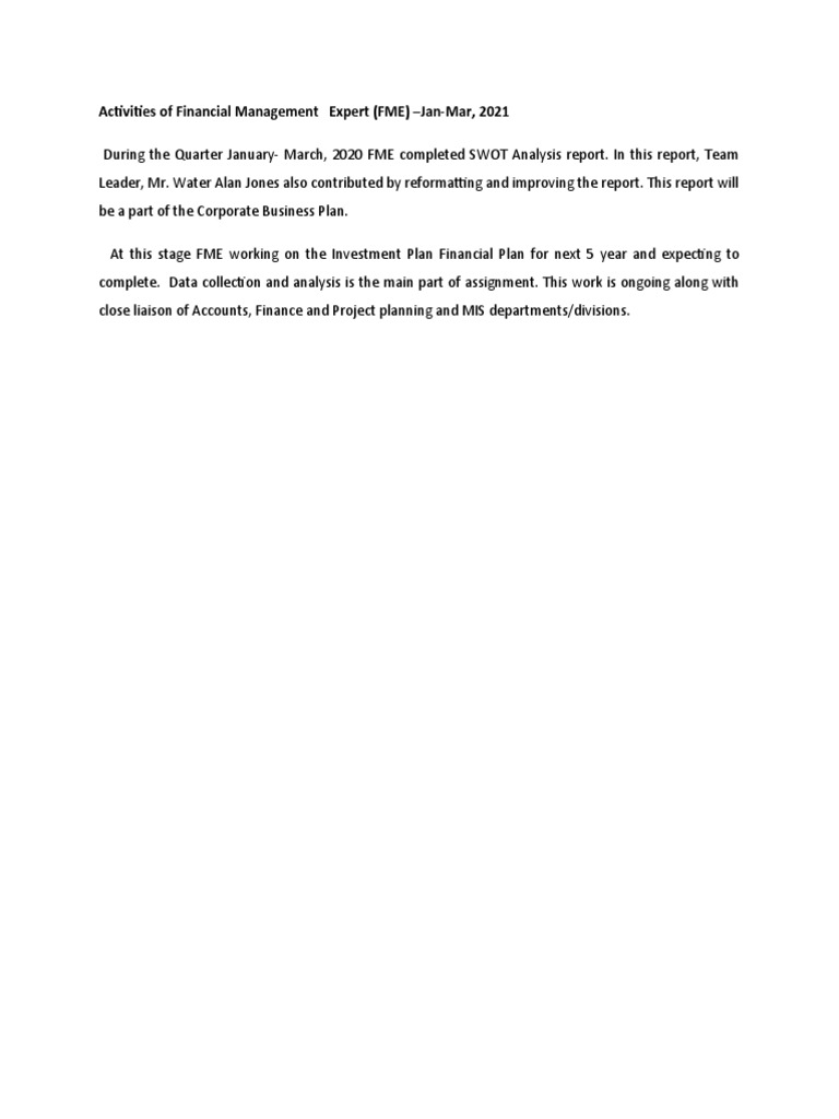 Activities of Financial Management Expert, 2021 | PDF | Career & Growth ...