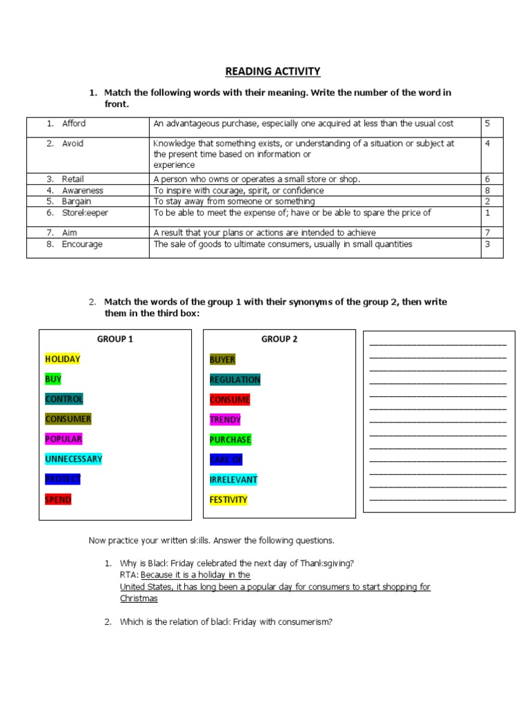 Black Friday Worksheet | PDF | Black Friday (Shopping) | Microeconomics