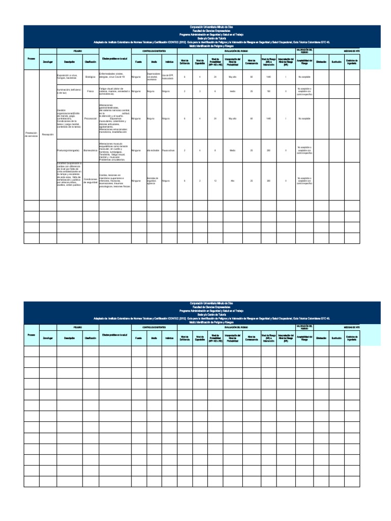 Anexo Matriz GTC 45 2012 | PDF | Seguridad y salud ocupacional | Medicina