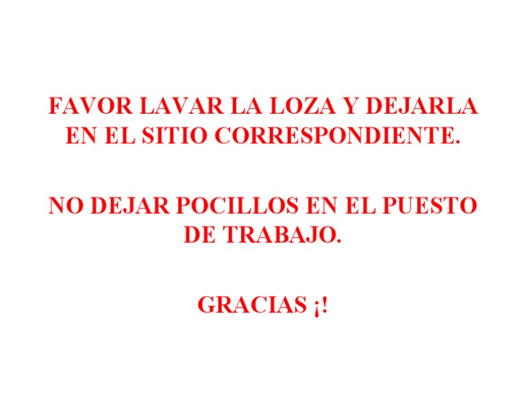 Favor Lavar La Losa y Dejarla en El Sitio Correspondiente.. | PDF