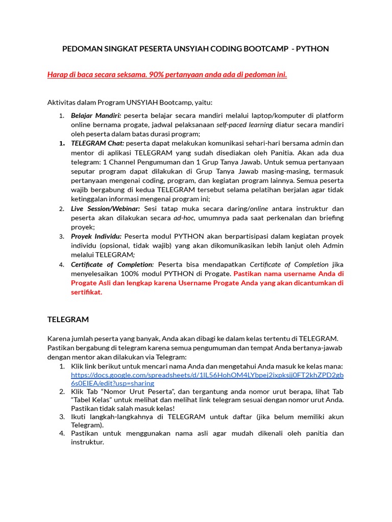 Pedoman Peserta - UNSYIAH Bootcamp - PYTHON | PDF | Karier & Perkembangan | Komputer
