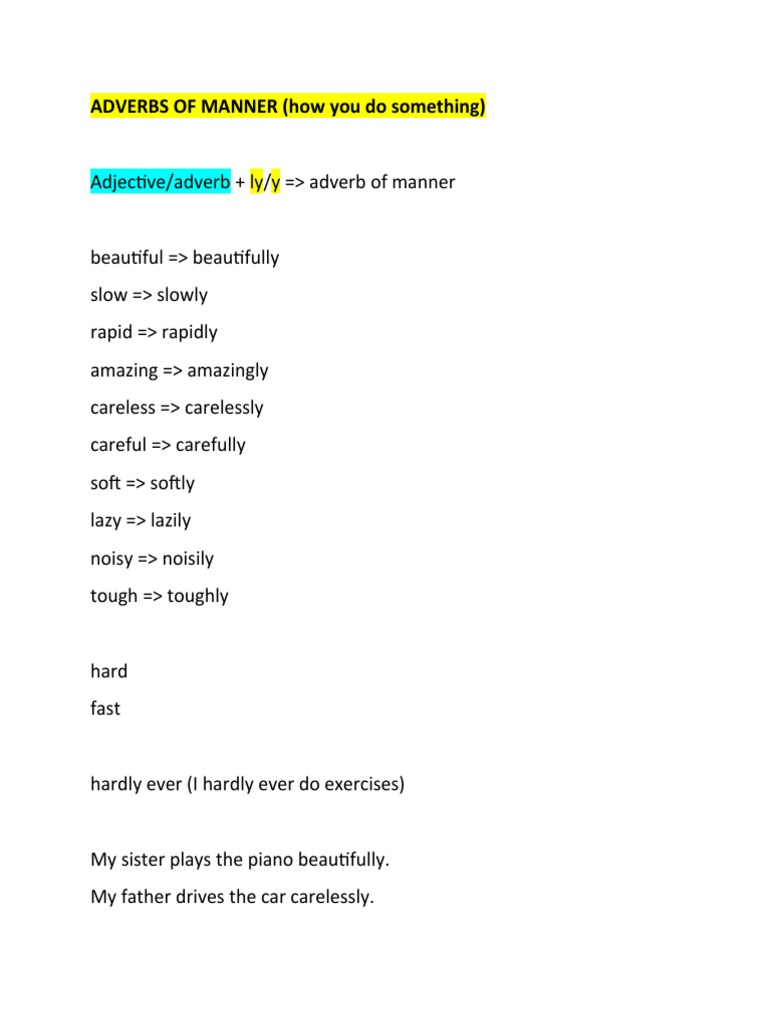 Adverbs of Manner - Present Continuous | PDF