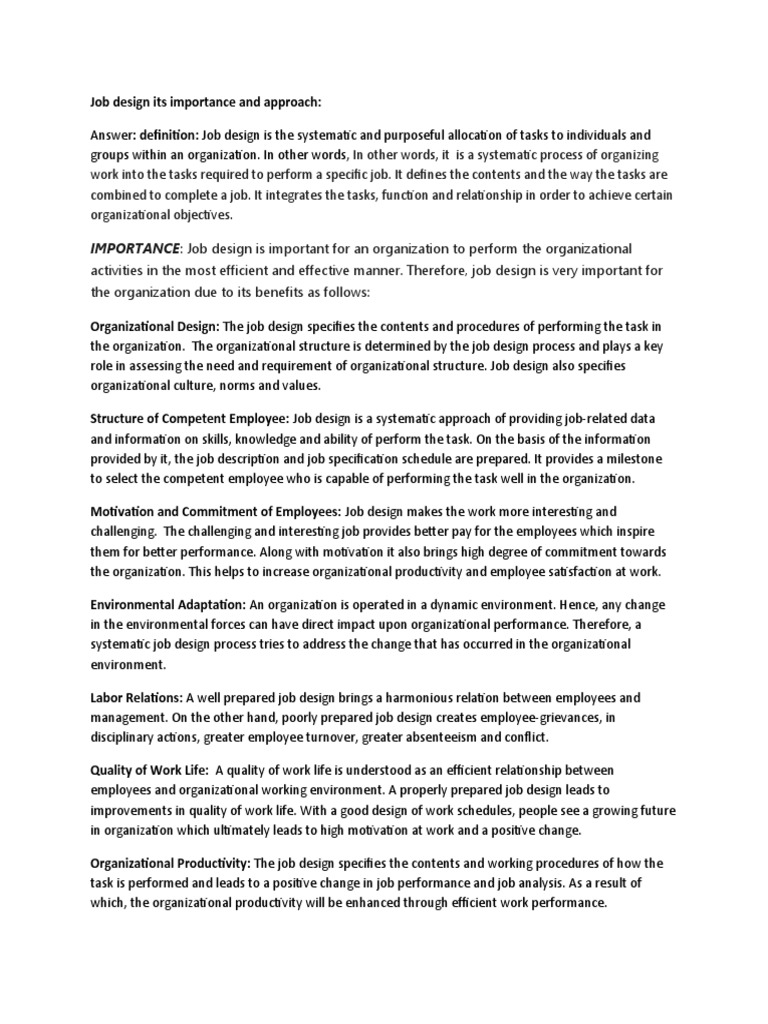 Job design: Importance and approaches | PDF | Employment | Design