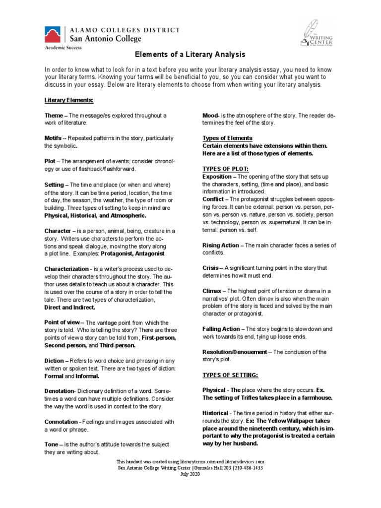 Elements of A Literary Analysis | PDF | Narration | Plot (Narrative)