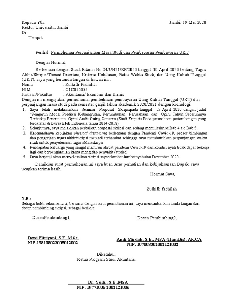 Surat Permohonan Pembebasan Ukt 1 | PDF