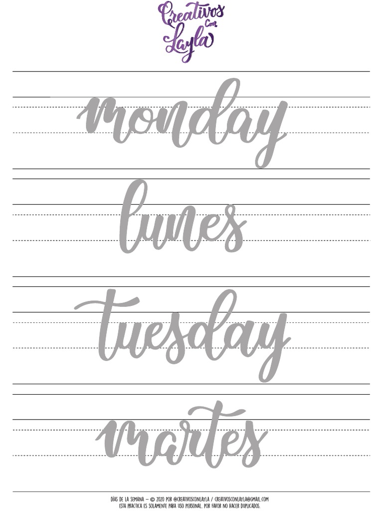 Practicar Lettering, Días de La Semana | PDF