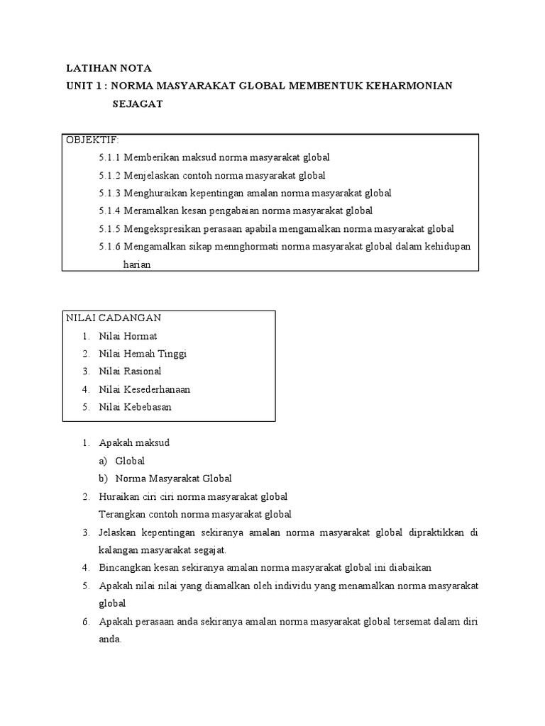 Latihan Nota Unit 1 | PDF