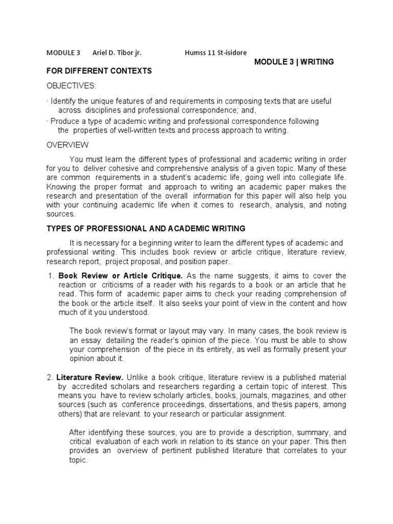 Module 3 - Writing For Different Contexts | Download Free PDF | Résumé ...