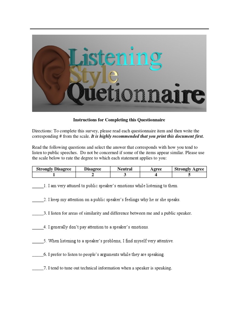Listening Style Questionnaire | PDF | Public Speaking | Questionnaire