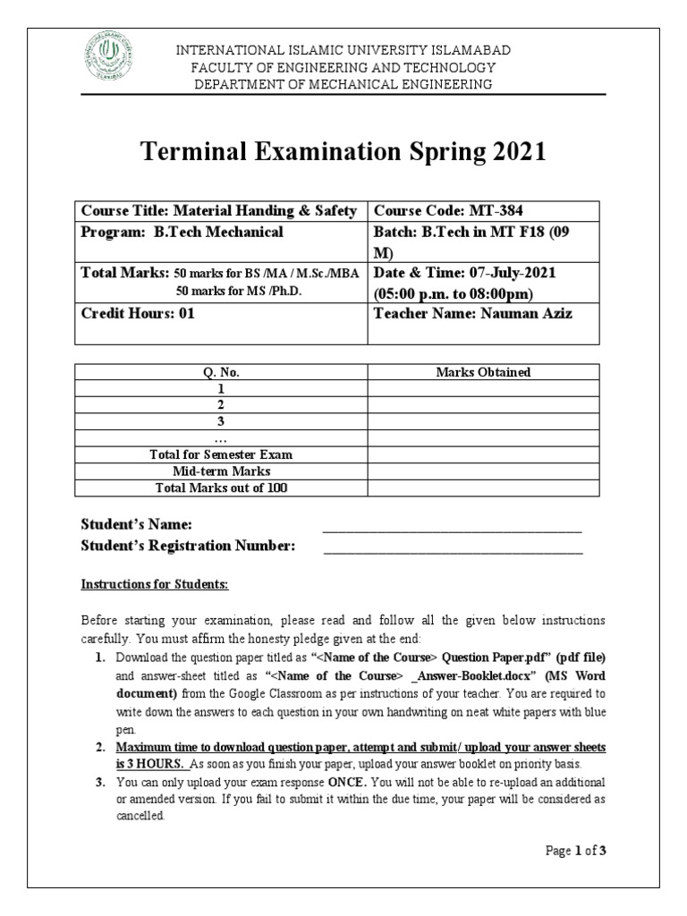 Answer Booklet Template (MT 384) | PDF | Computing