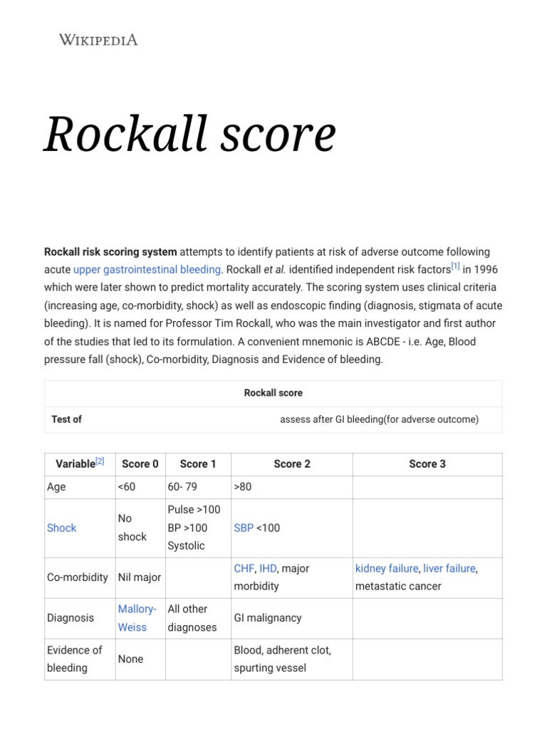 Rockall Score - Wikipedia | PDF | Bleeding | Clinical Medicine