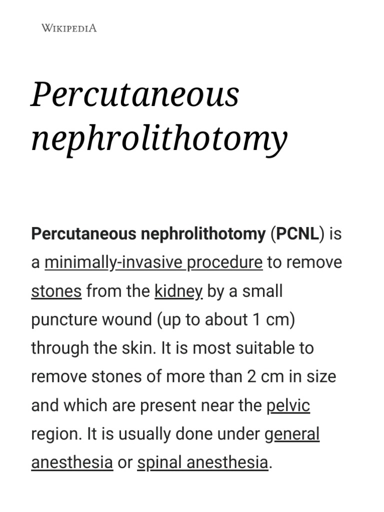 Percutaneous Nephrolithotomy - Wikipedia | PDF | Medical Treatments ...