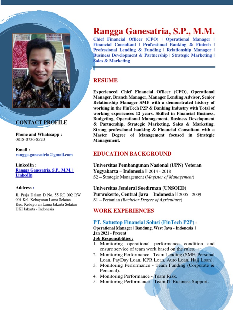 CV - Rangga Ganesatria | PDF | Banks | Sales