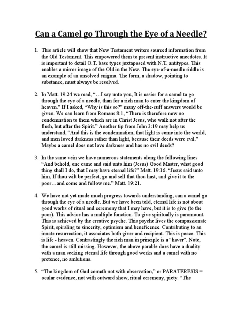 Can A Camel Go Through The Eye of A Needle | PDF | Eternal Life ...