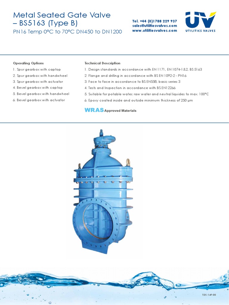Metal Seated Gate Valve - BS5163 (Type B) : PN16 Temp 0ºC To 70ºC DN450 ...