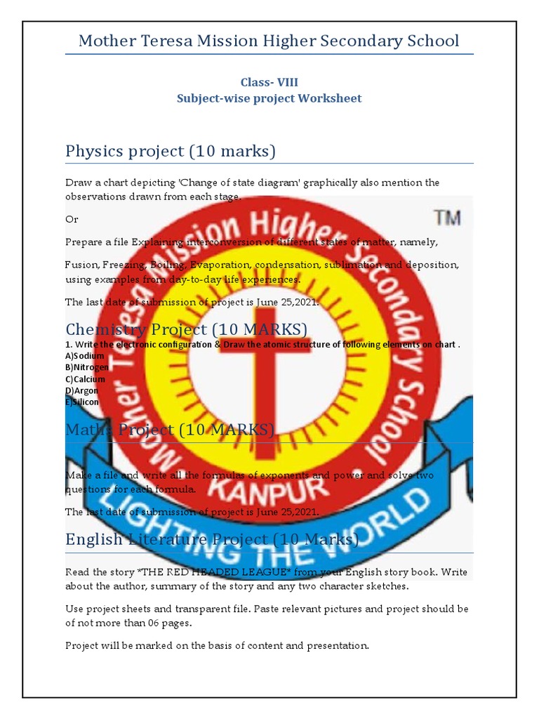Mother Teresa Mission Higher Secondary School: Class-VIII Subject-Wise ...