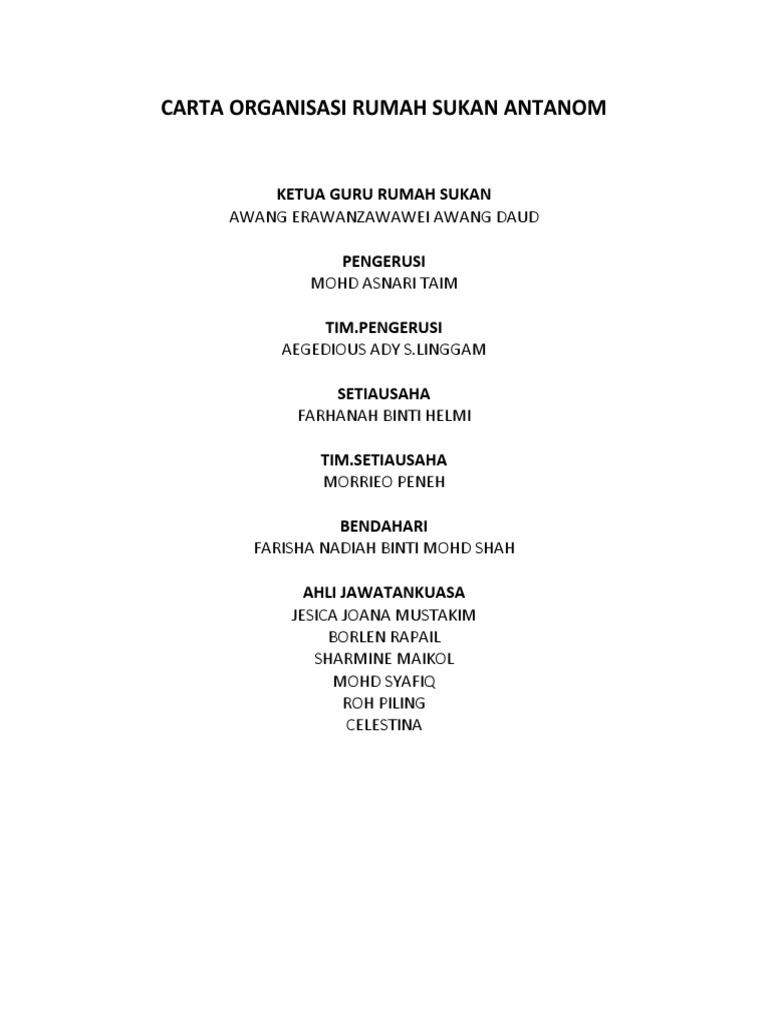 Carta Organisasi Rumah Sukan Antanom | PDF