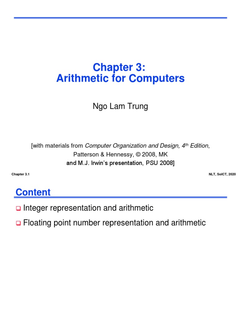 Arithmetic For Computers: Ngo Lam Trung | PDF | Arithmetic | Mathematical Notation