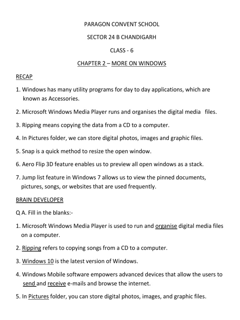 Class 6 CH 2 Answers | PDF | Microsoft Windows | Computer File