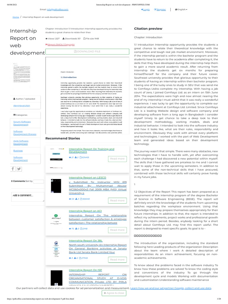 Internship Report On Web Development | PDF | Job Hunting | Internship