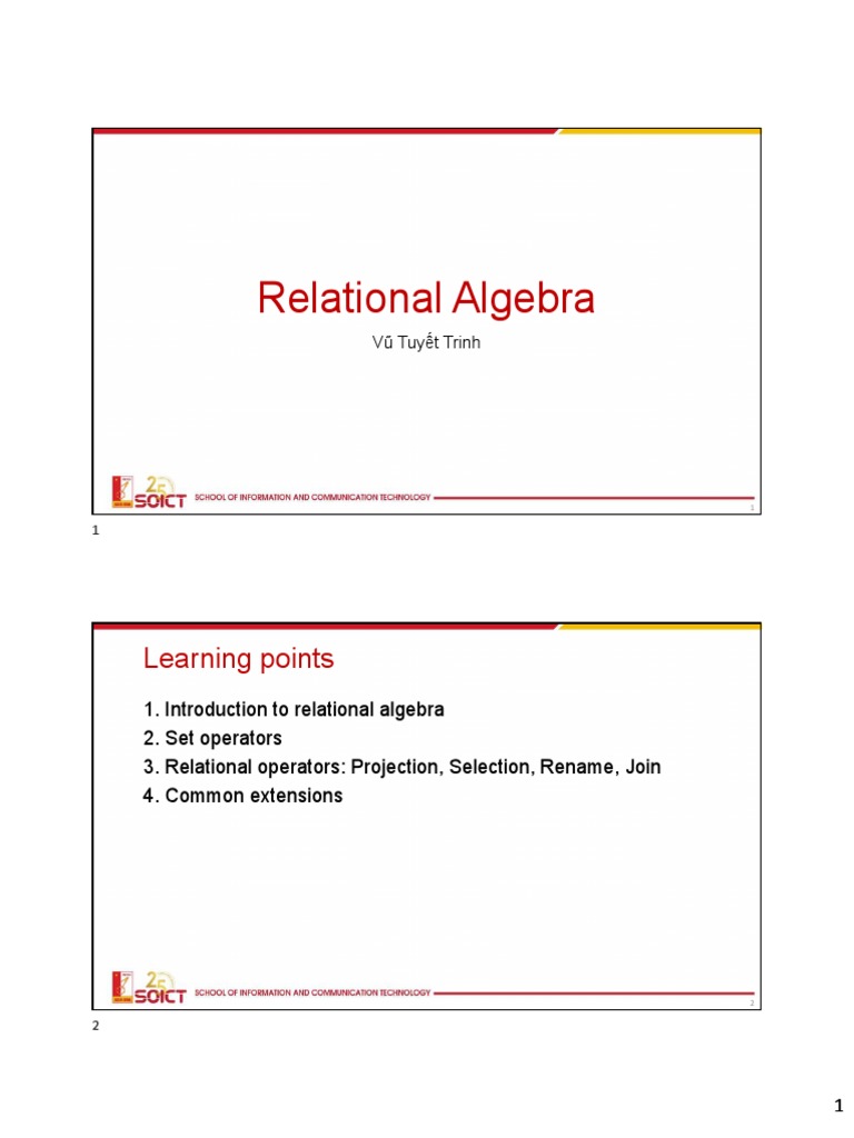 Relational Algebra: Learning Points | PDF | Relational Model ...