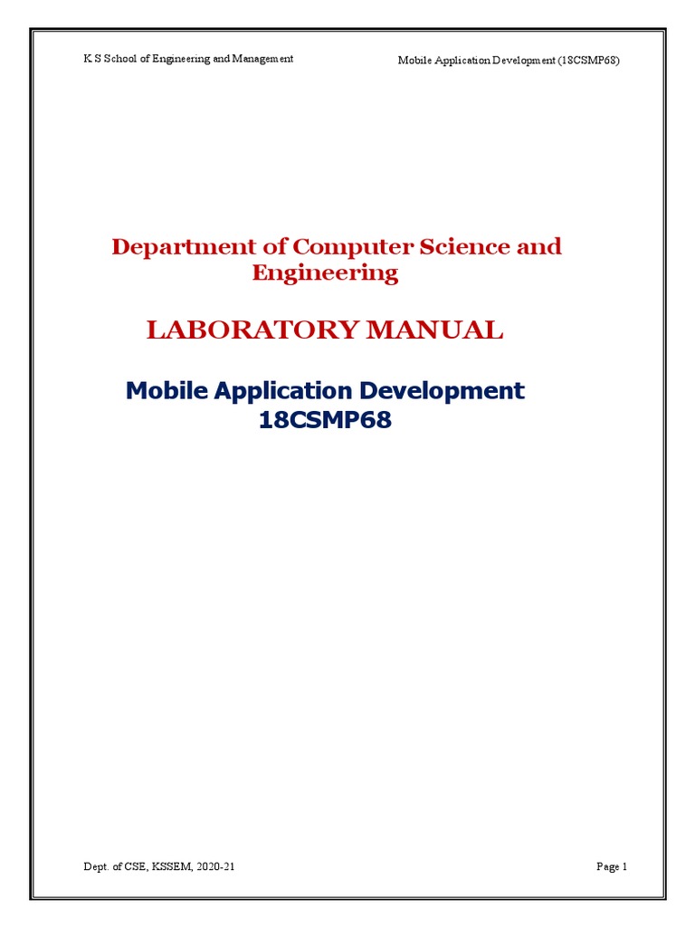 Laboratory Manual: Mobile Application Development 18CSMP68 | PDF | Android (Operating System ...