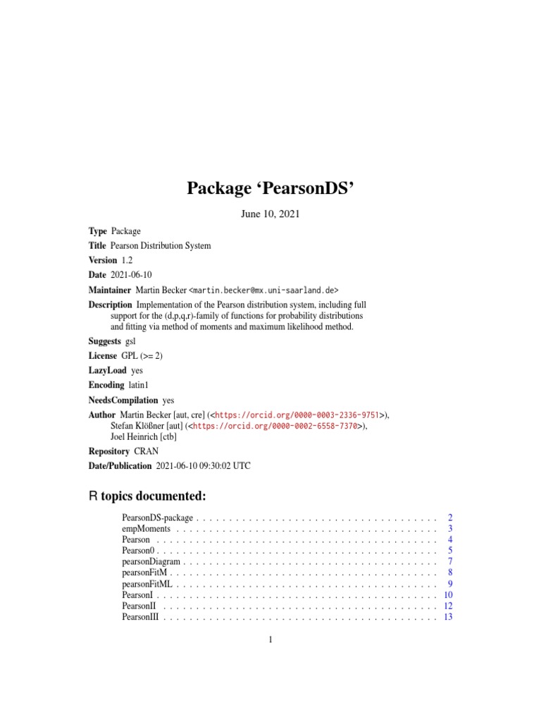 Package Pearsonds': R Topics Documented | PDF | Akaike Information Criterion | Probability ...