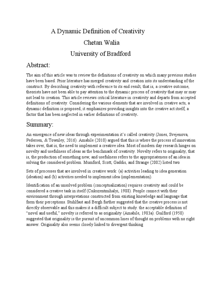 A Dynamic Definition of Creativity | PDF | Science & Mathematics