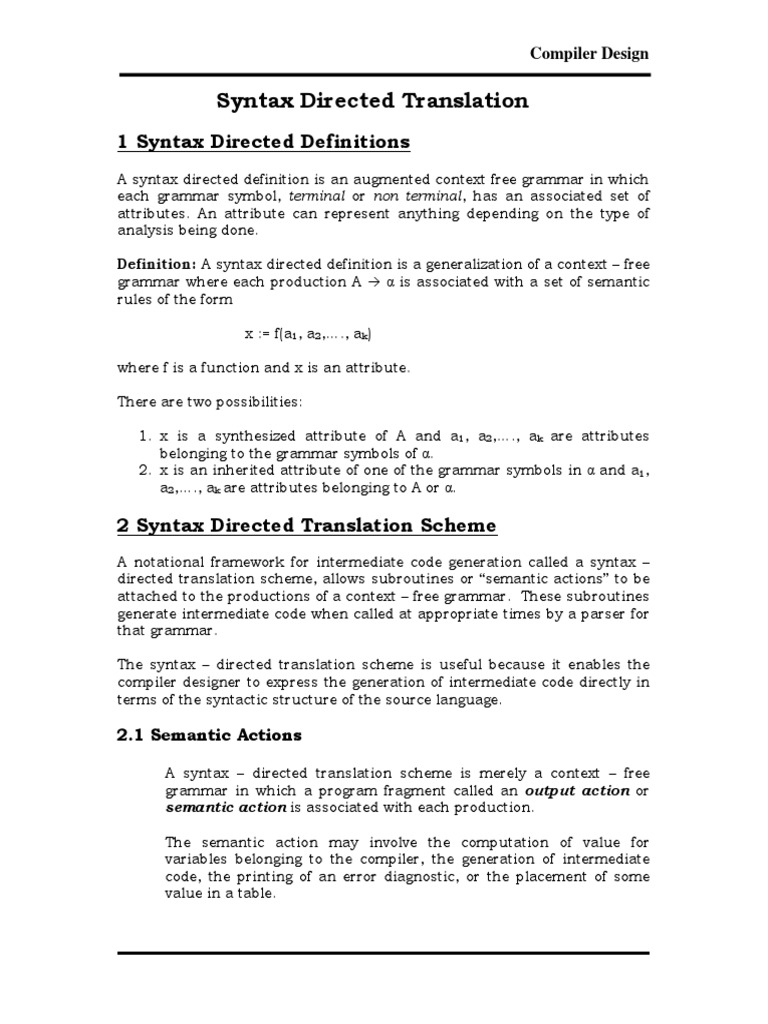 Syntax Directed Translations | PDF | Parsing | Pointer (Computer Programming)