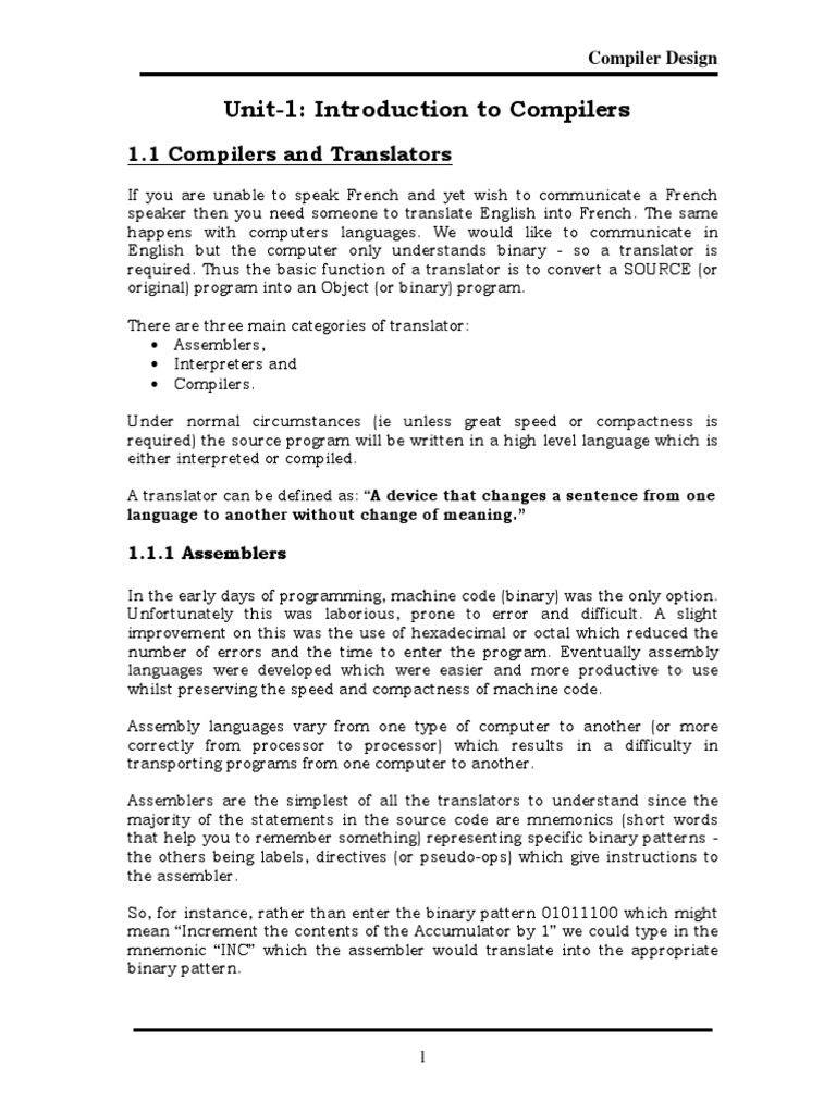 Unit-1: Introduction To Compilers | Download Free PDF | Parsing | Compiler