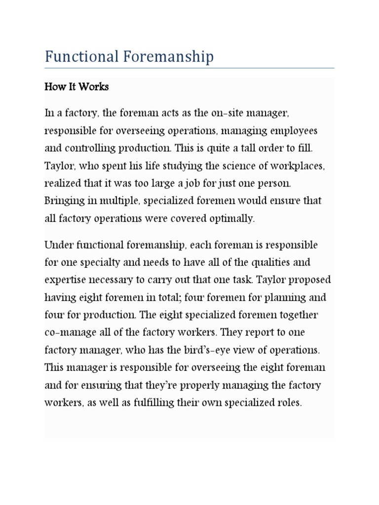 Functional Foremanship | PDF